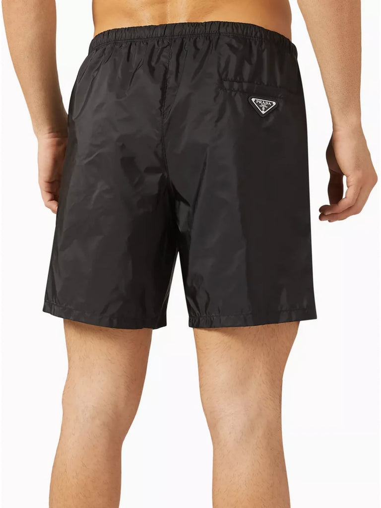 PRADA TRIANGLE PLAQUE SWIM SHORTS BLACK – HYPEWORLD